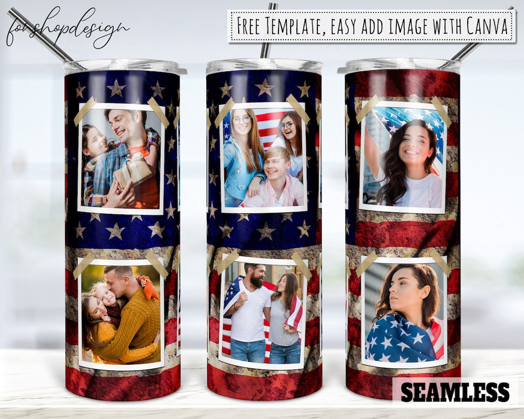 American Flag Photo Collage Frame 20oz Skinny Tapered & Straight ...