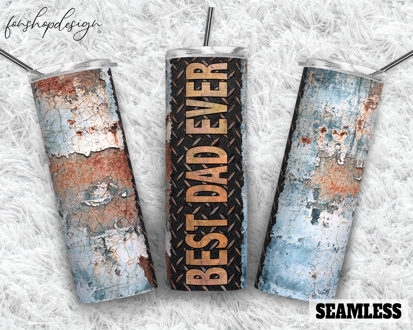 Best Dad Ever Rust Metal Seamless 20oz Skinny Tapered & - Etsy
