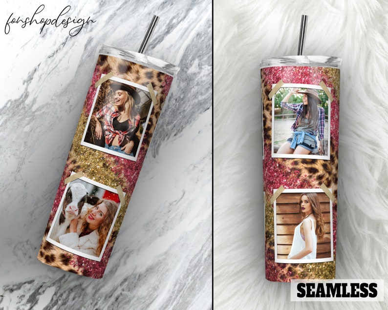 Pink Gold Glitter Leopard Photo Frame 20oz Skinny Tapered & - Etsy