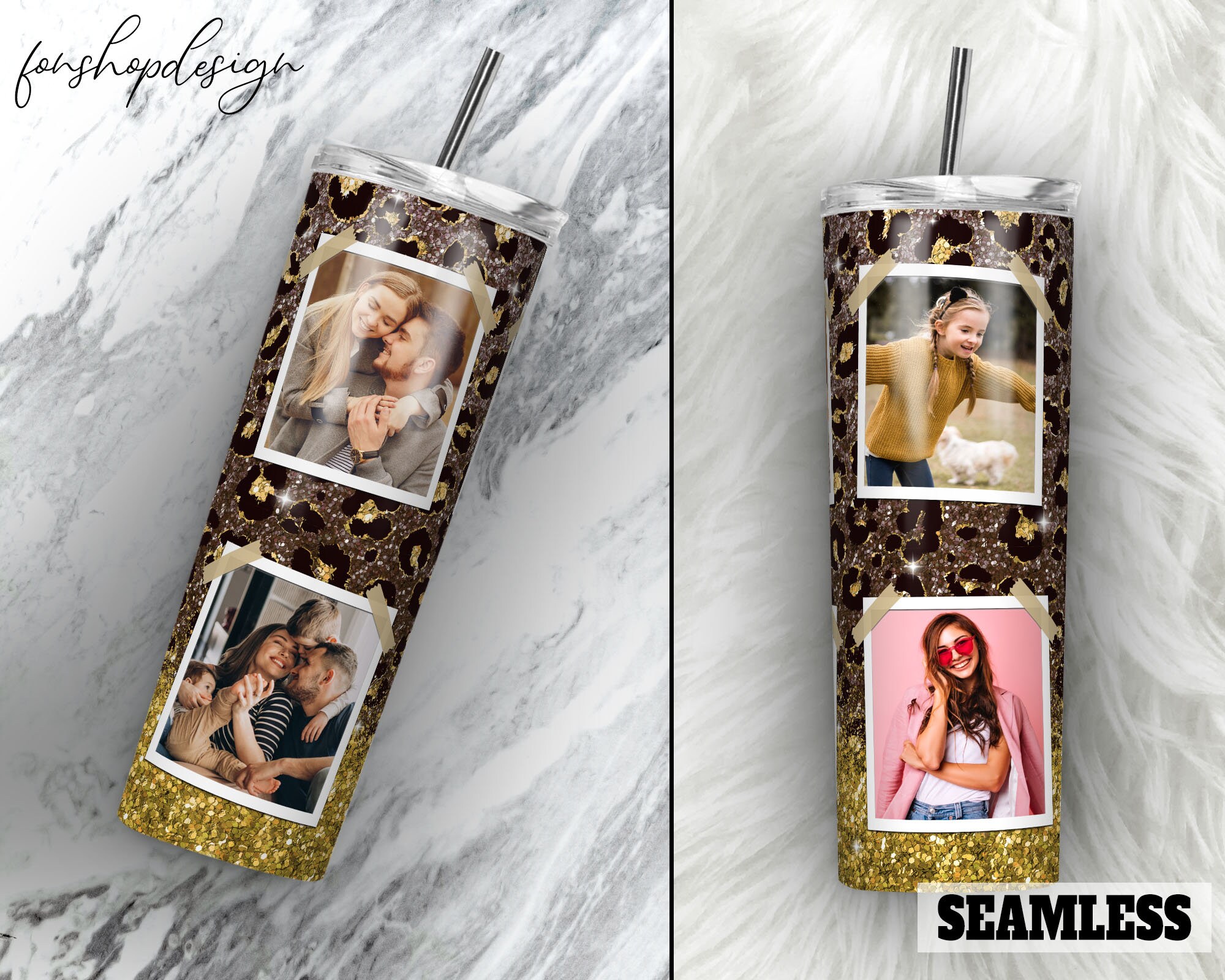 Cheetah Leopard Glitter Photo Frame 20oz Skinny Tapered & - Etsy