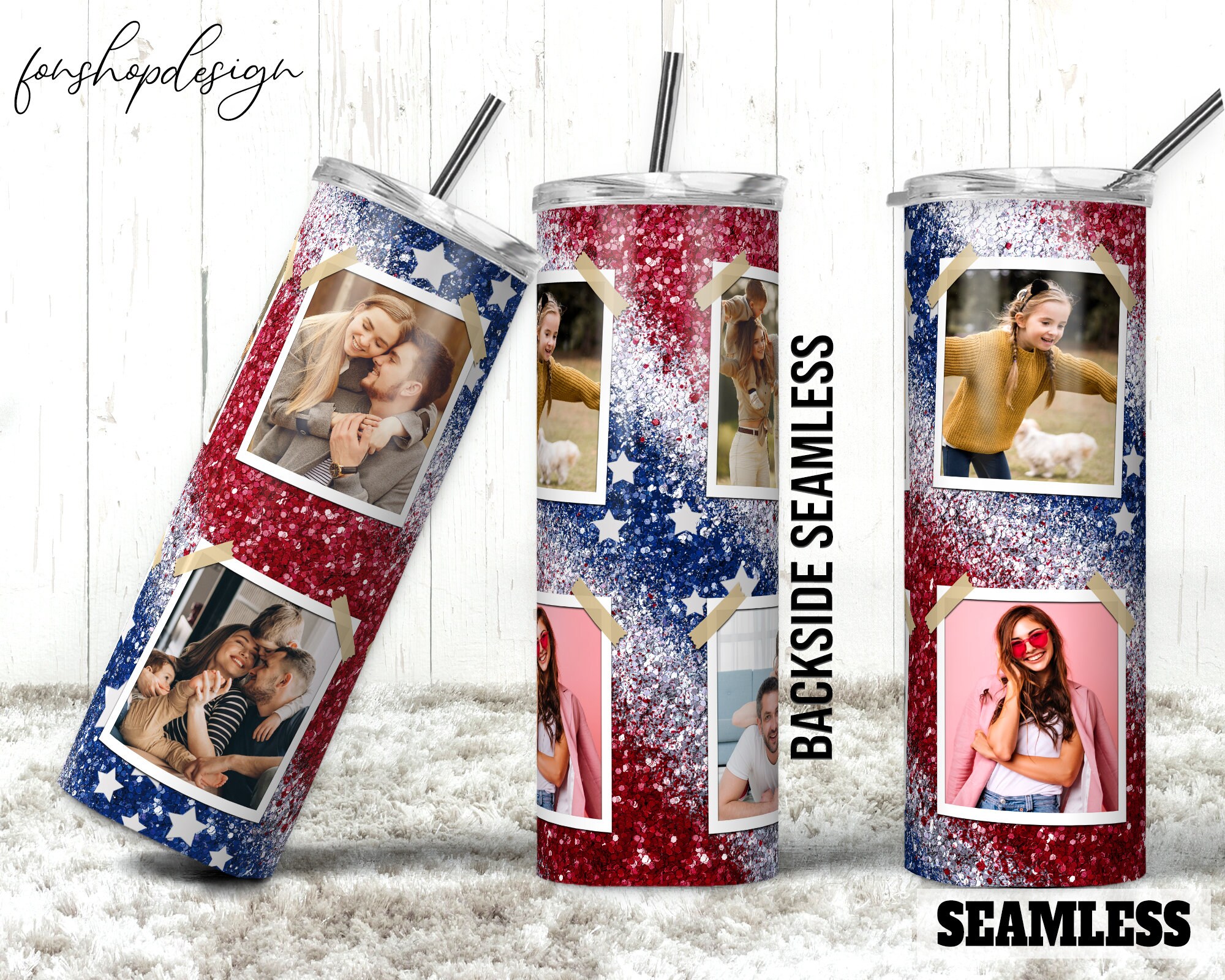 Red White Blue Glitter Photo Frame 20oz Skinny Tapered & - Etsy