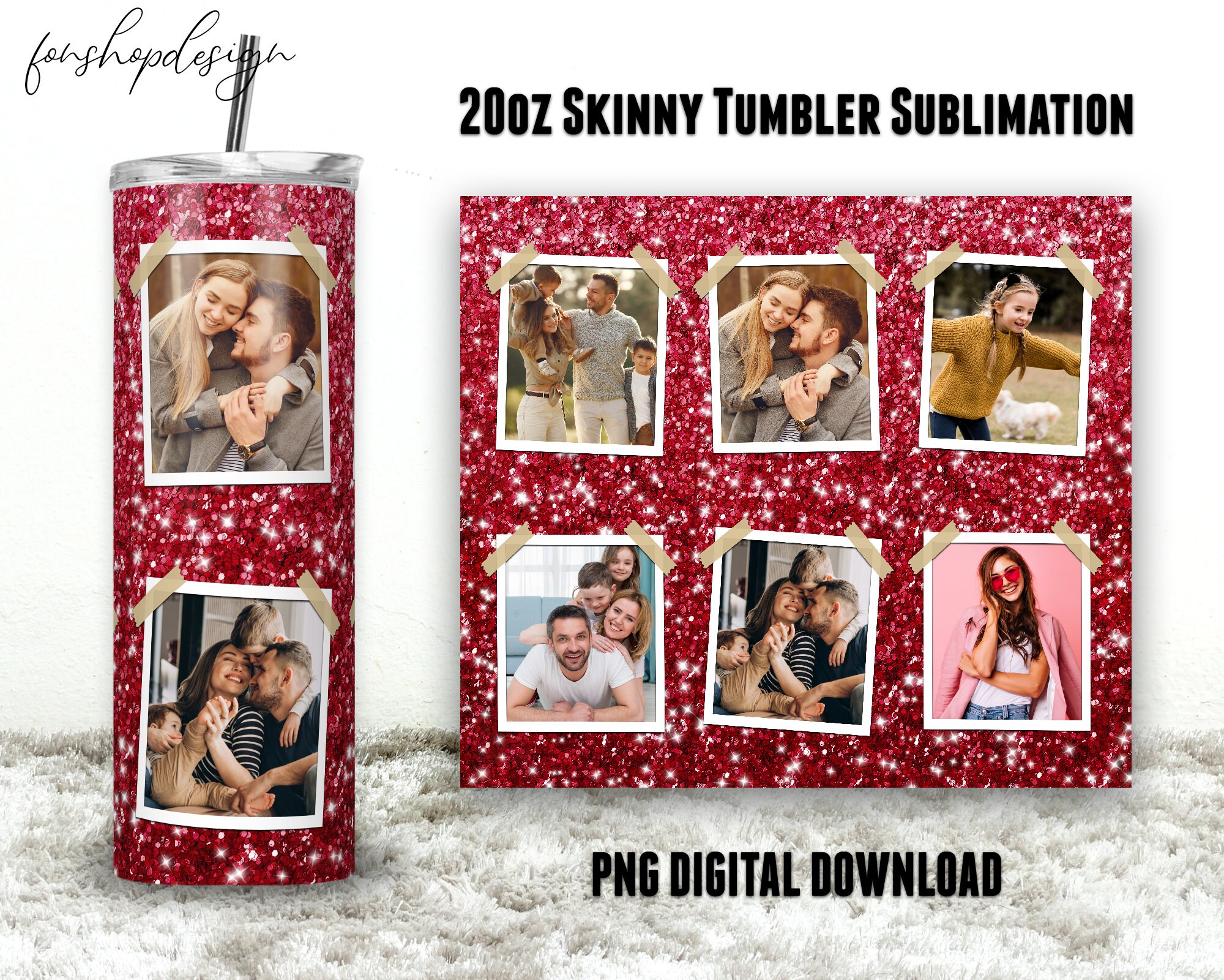 Red Glitter Photo Frame 20oz Skinny Tapered & Straight Tumbler - Etsy