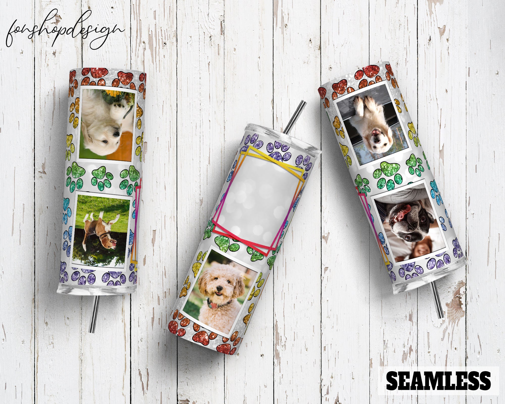 Dog Paw Print Rainbow Glitter Photo Frame Tumbler 20 Oz - Etsy