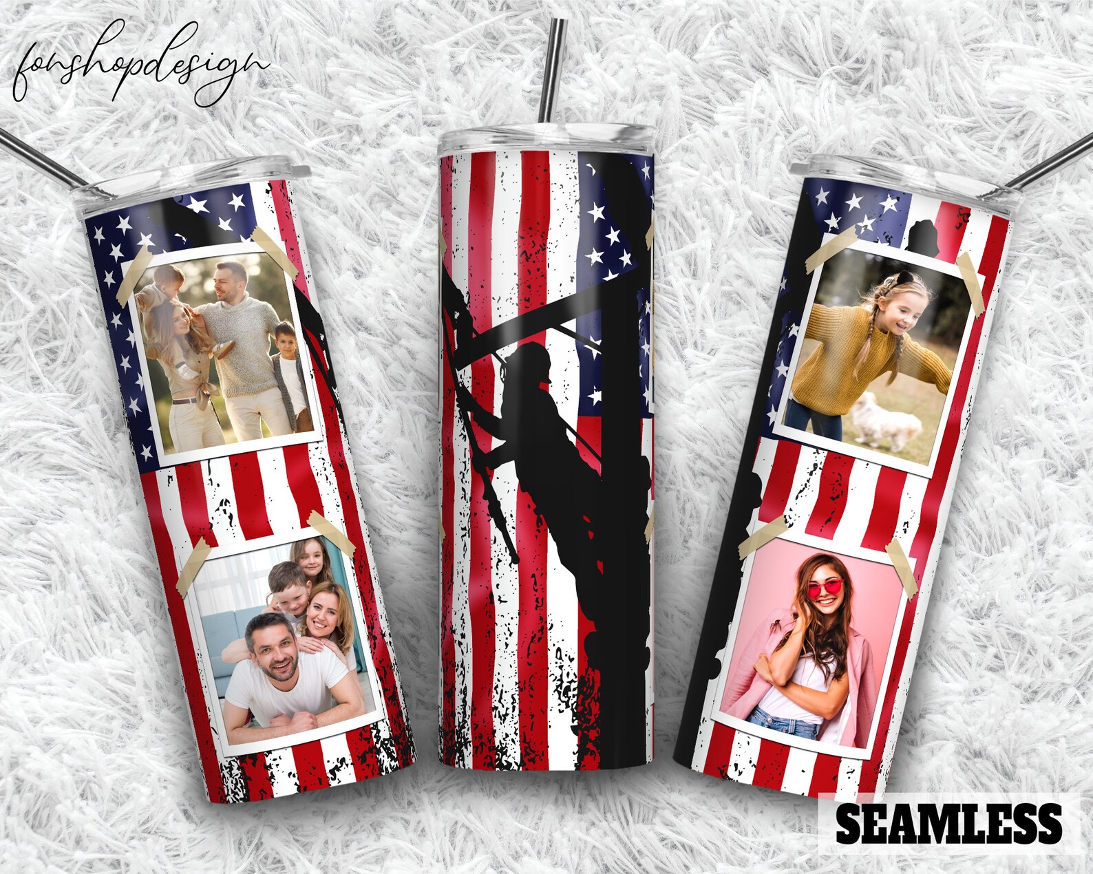 American Flag Lineman Photo Frame 20oz Skinny Tapered & - Etsy