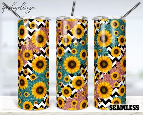 Turquoise Rose Gold Glitter Sunflower Print Seamless 20oz - Etsy