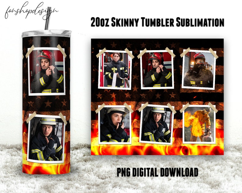 Firefighter Fireman Photo Frame 20oz Skinny Tapered & Straight Tumbler ...