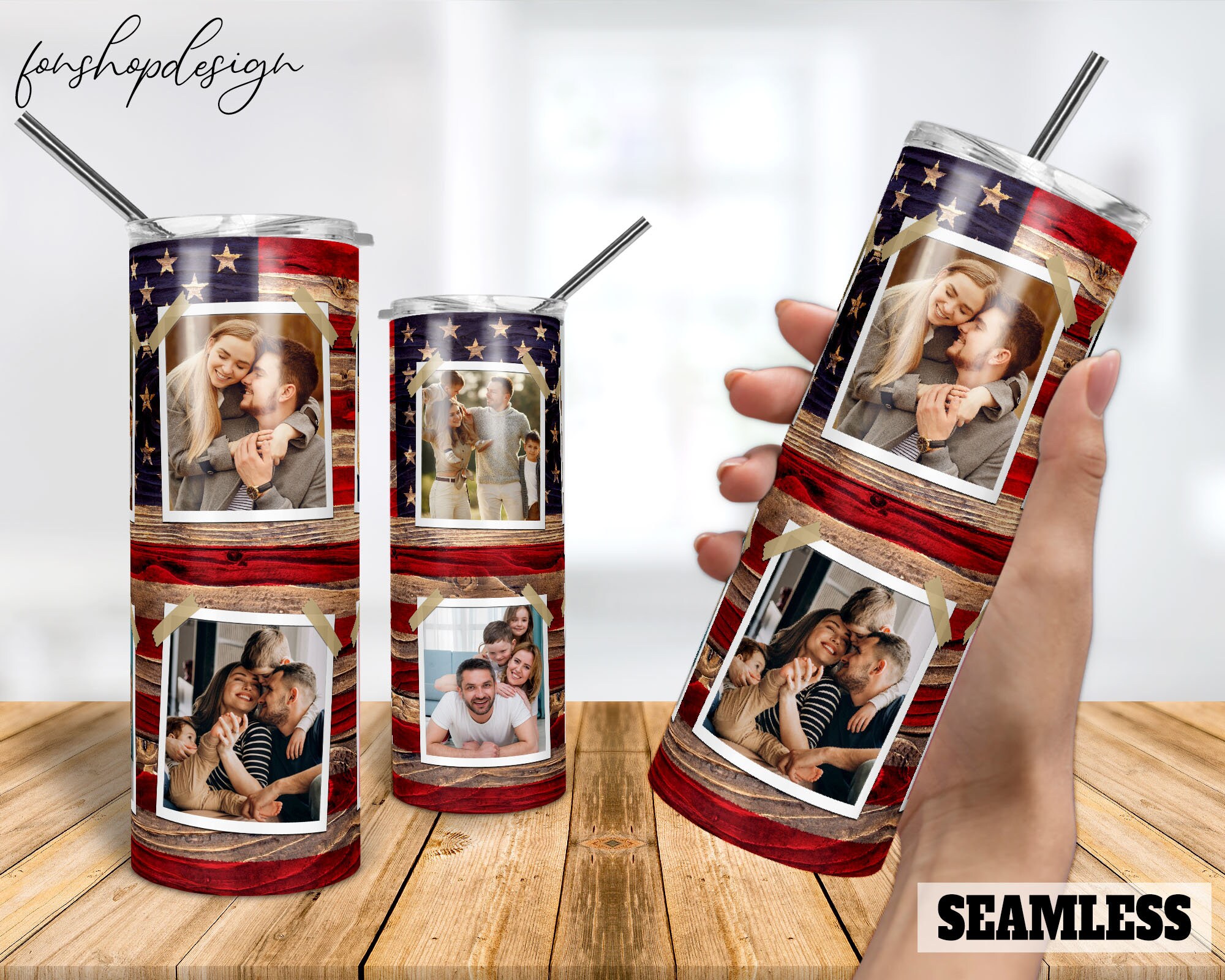 American Usa Wood Flag Photo Frame 20oz Skinny Tapered & - Etsy