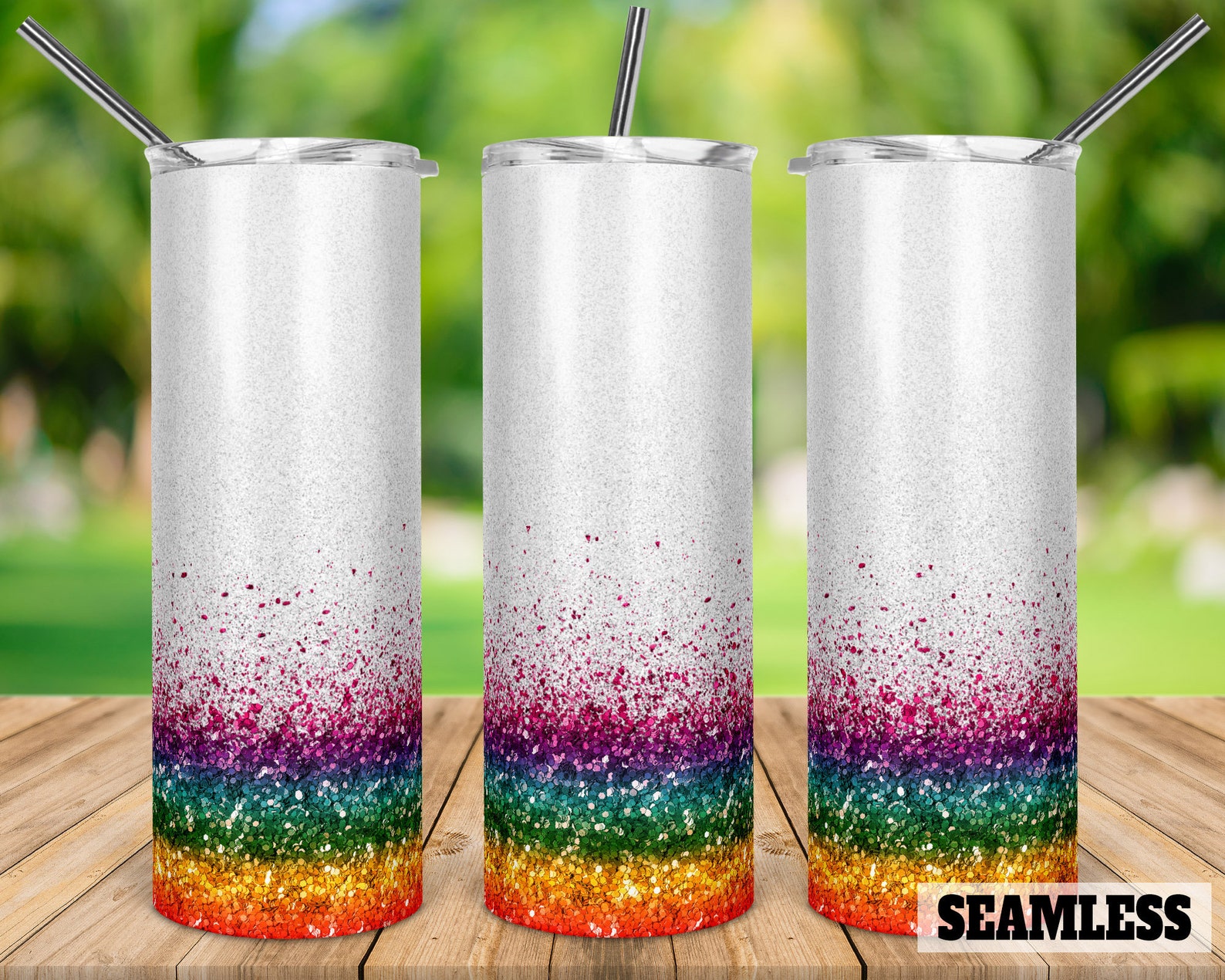 Glitter Confetti Rainbow Seamless 20oz Skinny Tapered & | Etsy