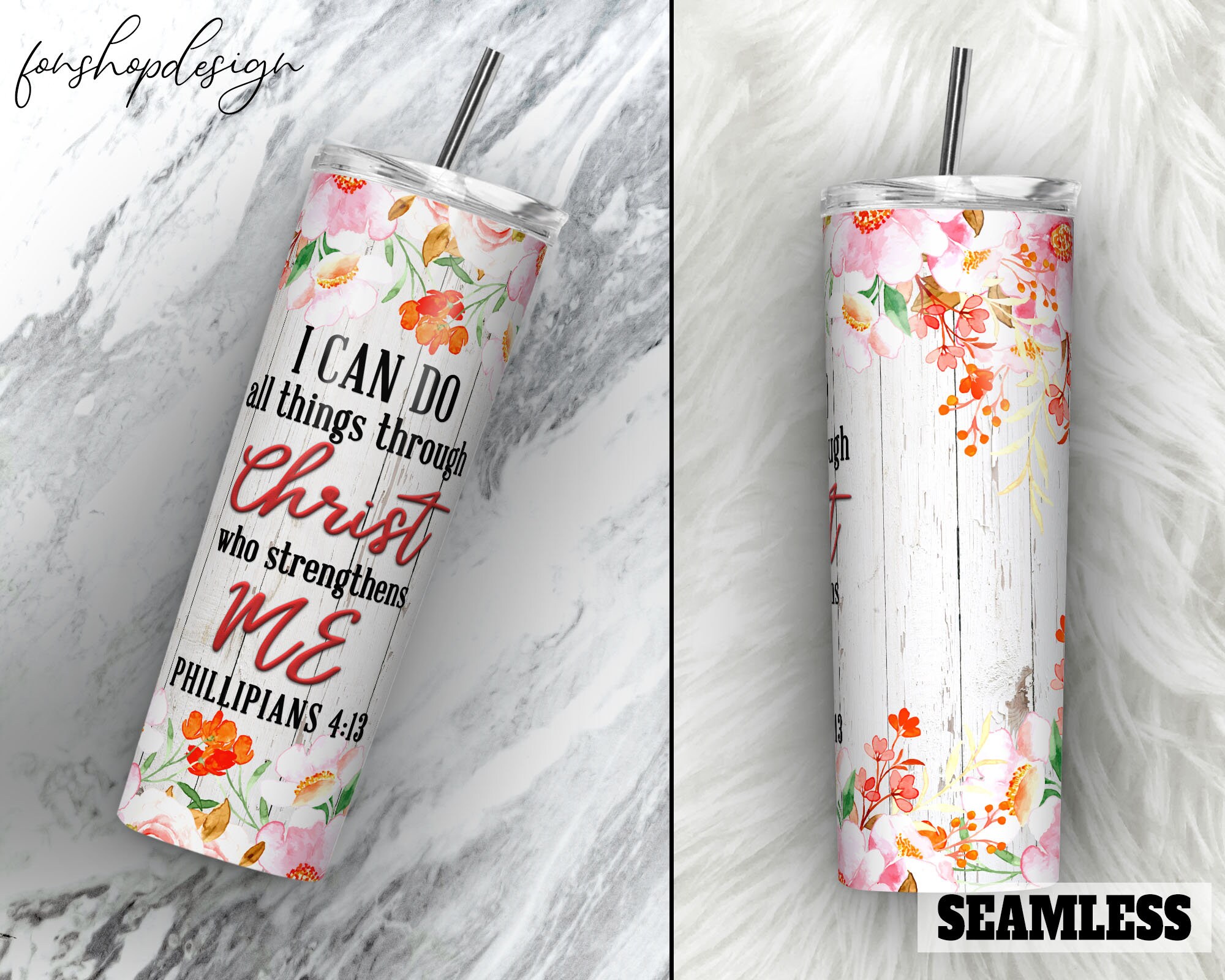 Christian Bible Verse Seamless Tumbler20 Oz Tumblerskinny - Etsy