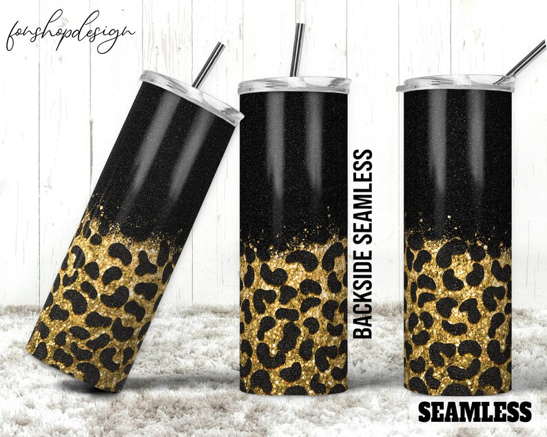 Leopard Gold Glitter Tumbler Wrap, Seamless 20oz Skinny Design (digital ...