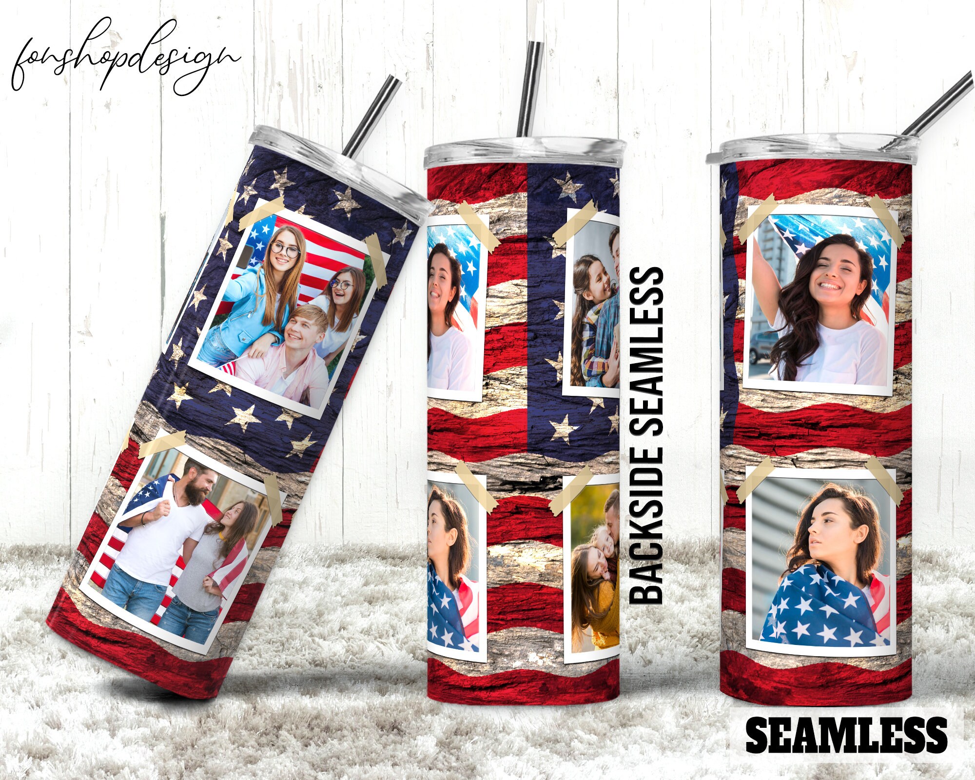 American Usa Wood Flag Photo Frame 20oz Skinny Tapered & Straight ...