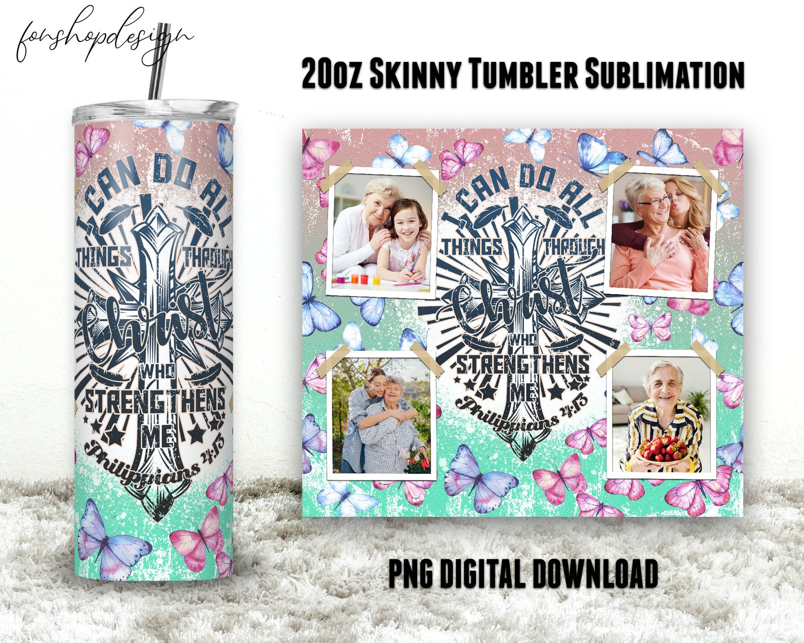 Christian Bible Verse Photo Frame 20oz Skinny Tapered & - Etsy