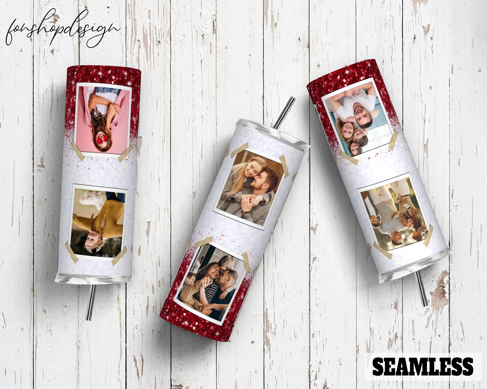 Red Faux Glitter Confetti Photo Frame 20oz Skinny Tapered & - Etsy