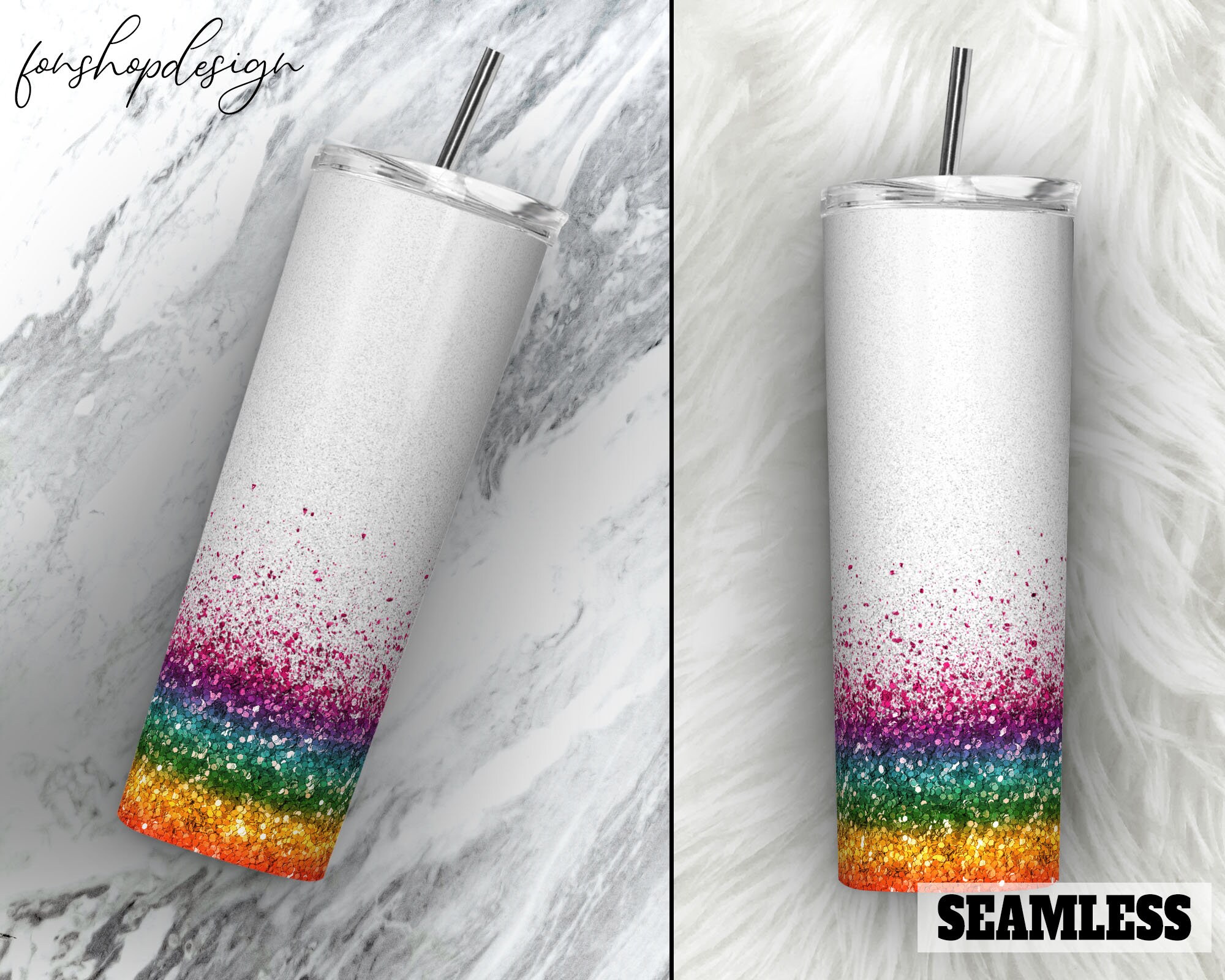 Glitter Confetti Rainbow Seamless 20oz Skinny Tapered & - Etsy