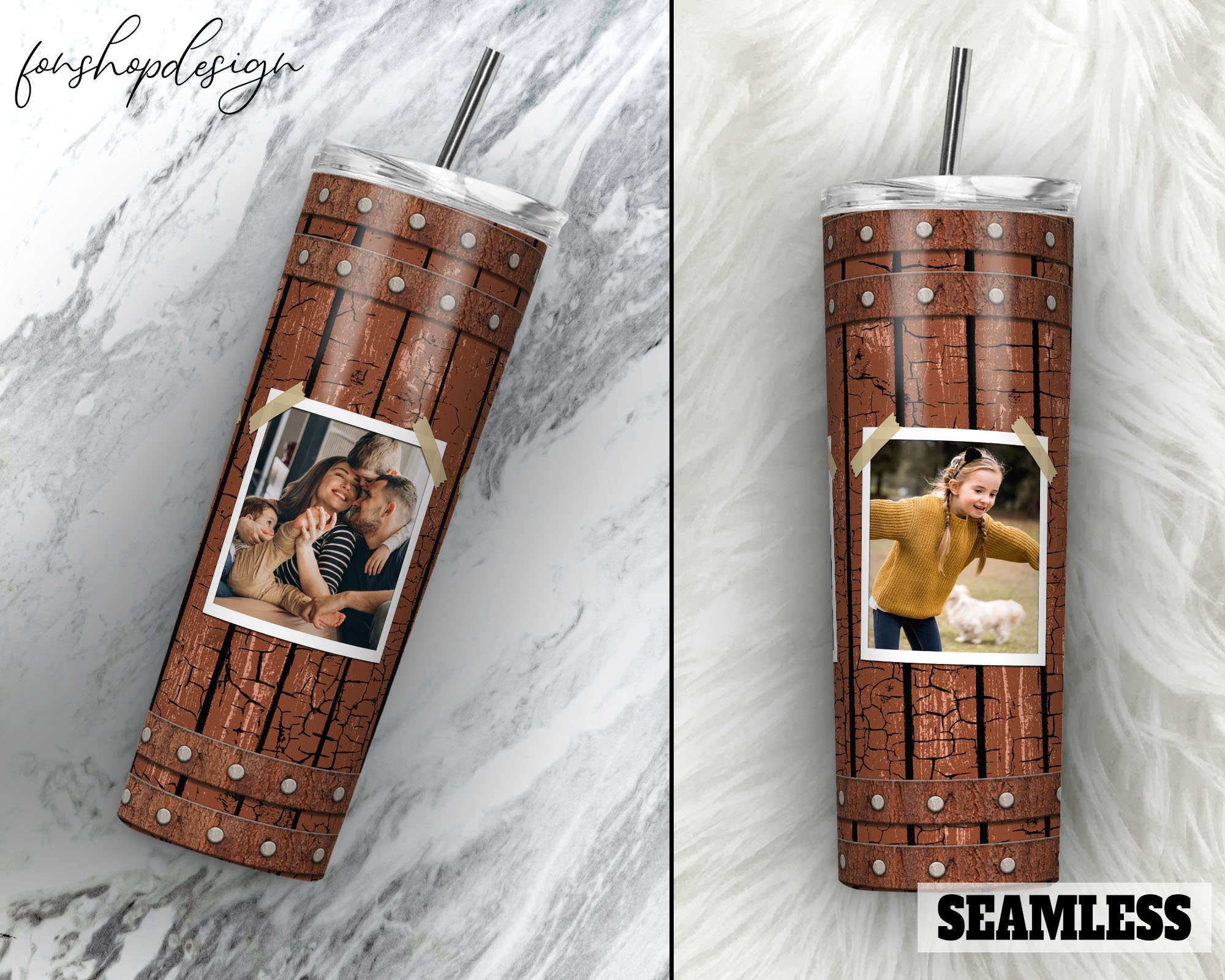 Wood Grain Whisky Wood Barrel Photo Frame 20oz Skinny Tapered - Etsy