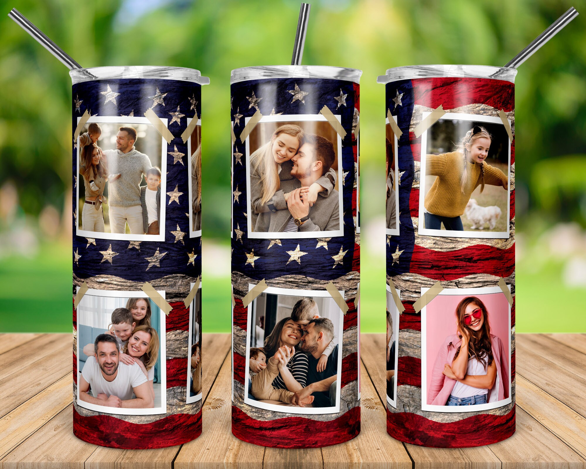 American Usa Wood Flag Photo Frame 20oz Skinny Tapered & | Etsy