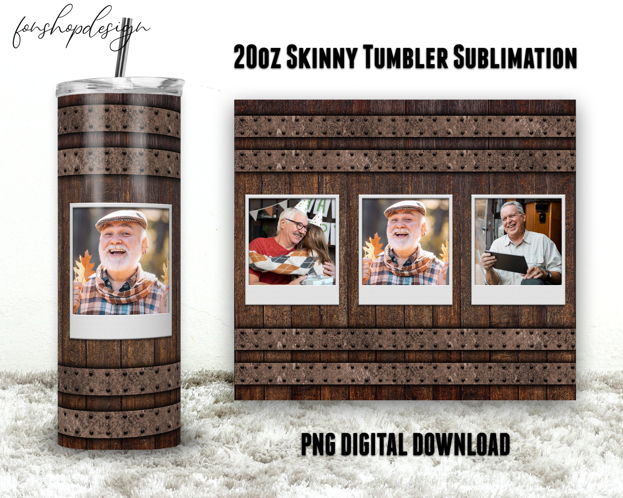 Whiskey Barrel Picture Photo Frame Tumbler, 20 Oz Tumbler, Skinny ...