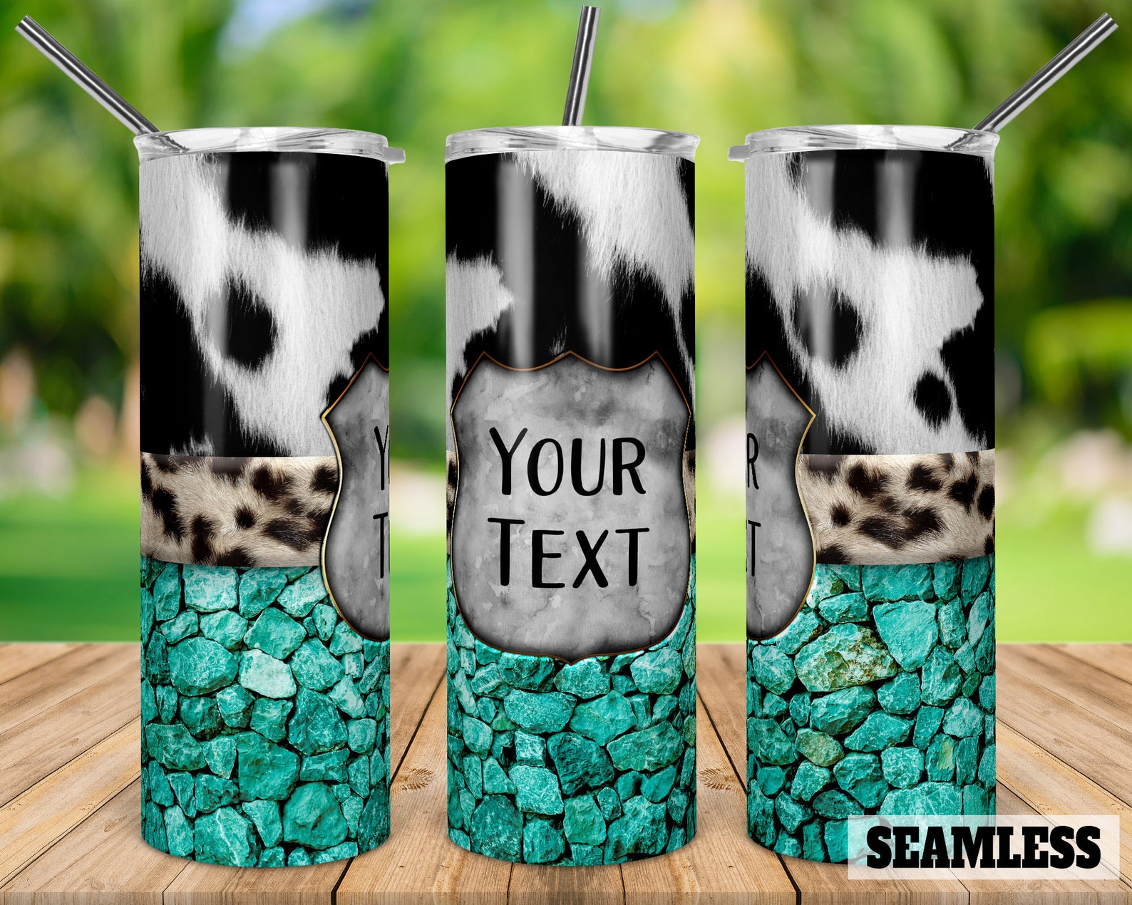 Cow Print Turquoise Seamless 20oz Skinny Tapered & Straight | Etsy