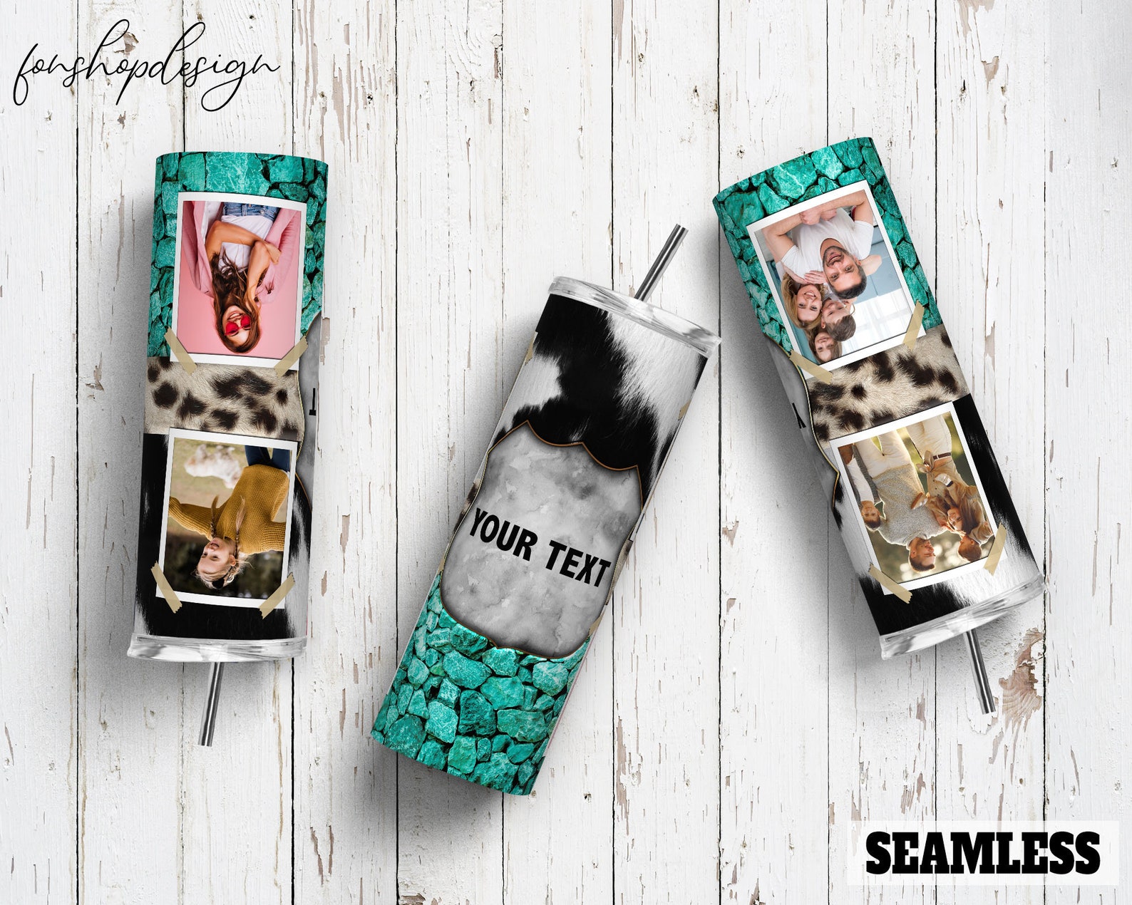 Cow Print Turquoise Photo Frame 20oz Skinny Tapered & Straight Tumbler ...