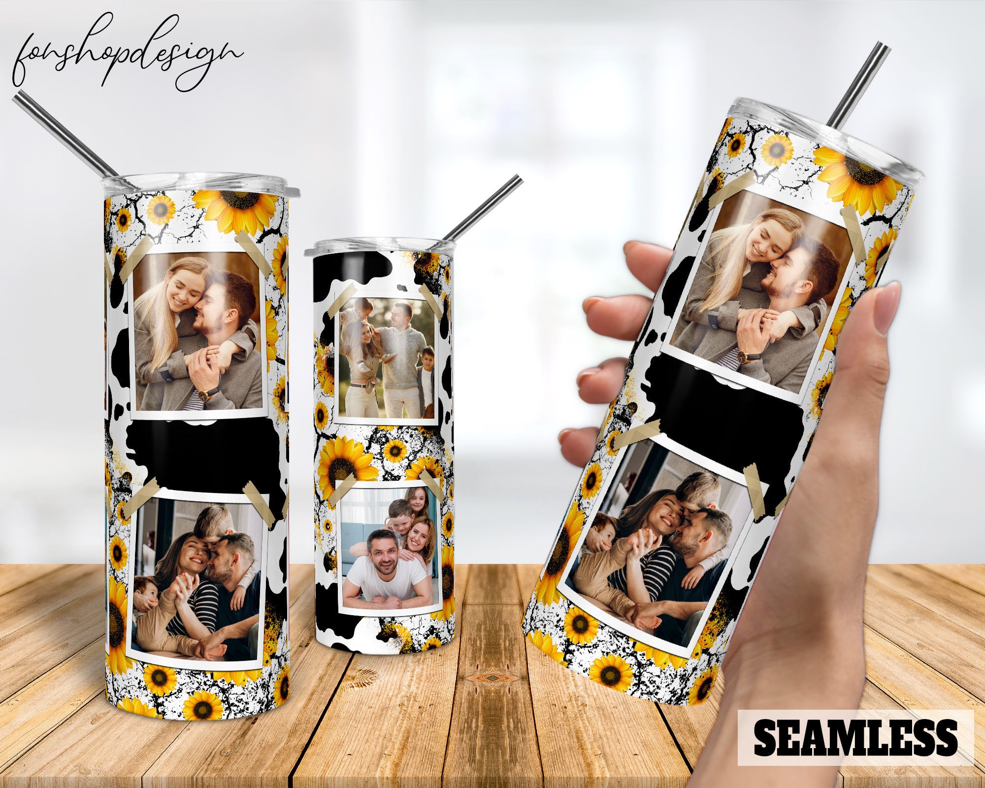 Cow Sunflowers Cowhide Photo Frame 20oz Skinny Tapered & - Etsy