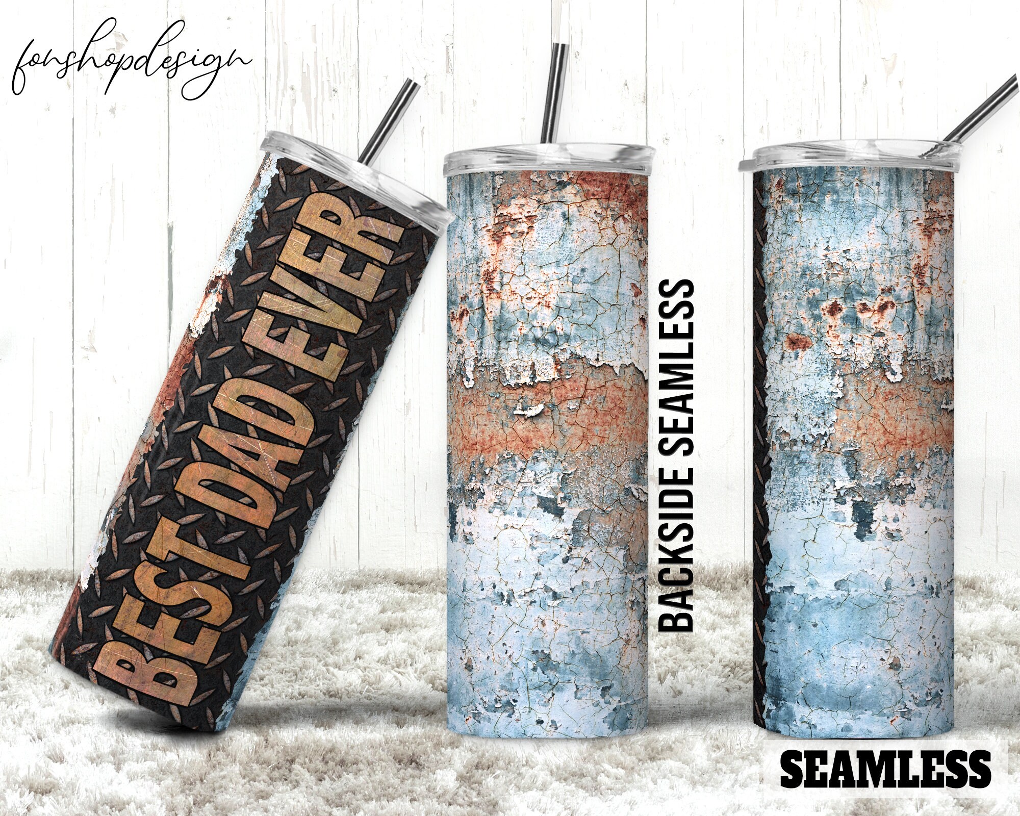 Best Dad Ever Rust Metal Seamless 20oz Skinny Tapered & - Etsy