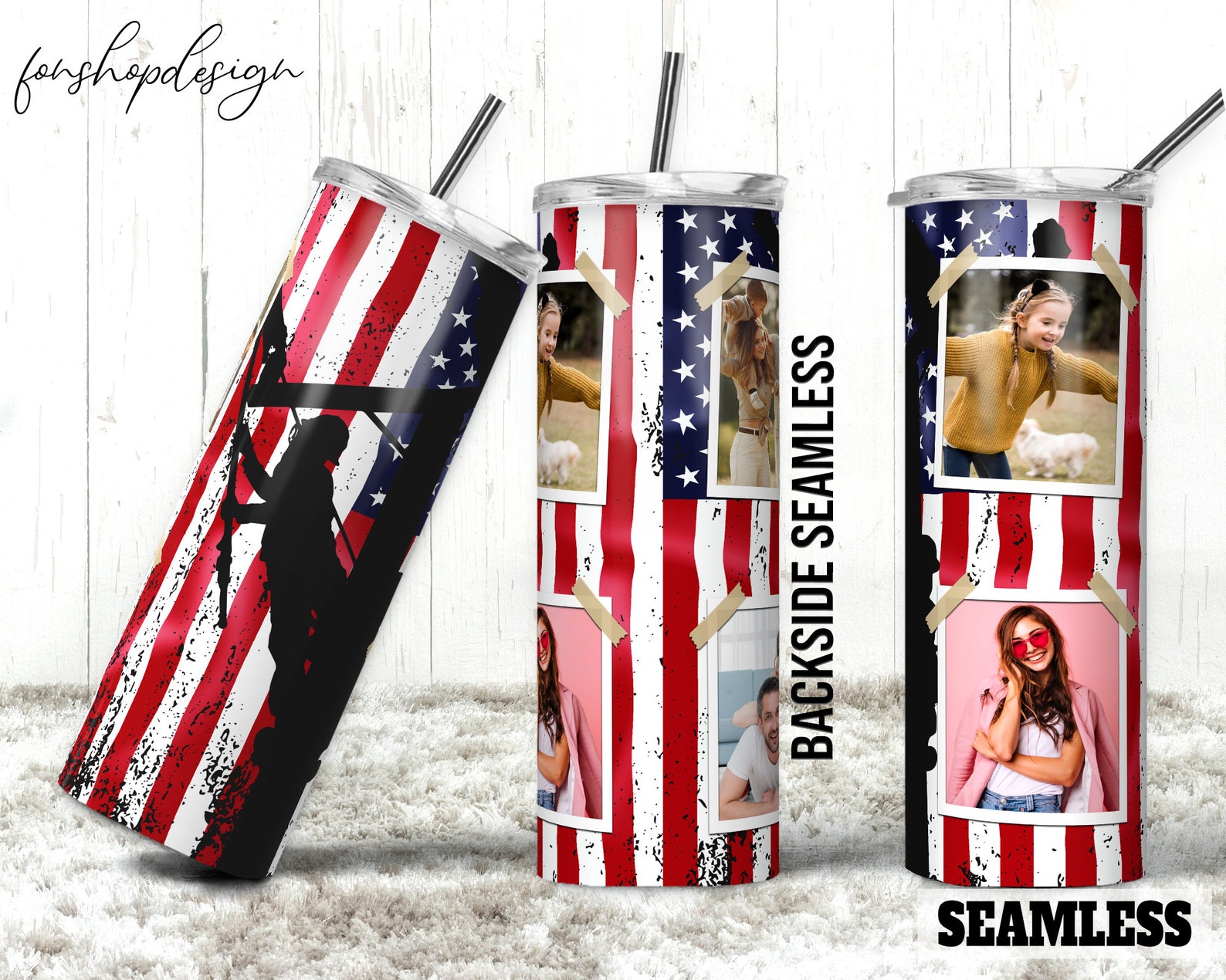 American Flag Lineman Photo Frame 20oz Skinny Tapered & - Etsy