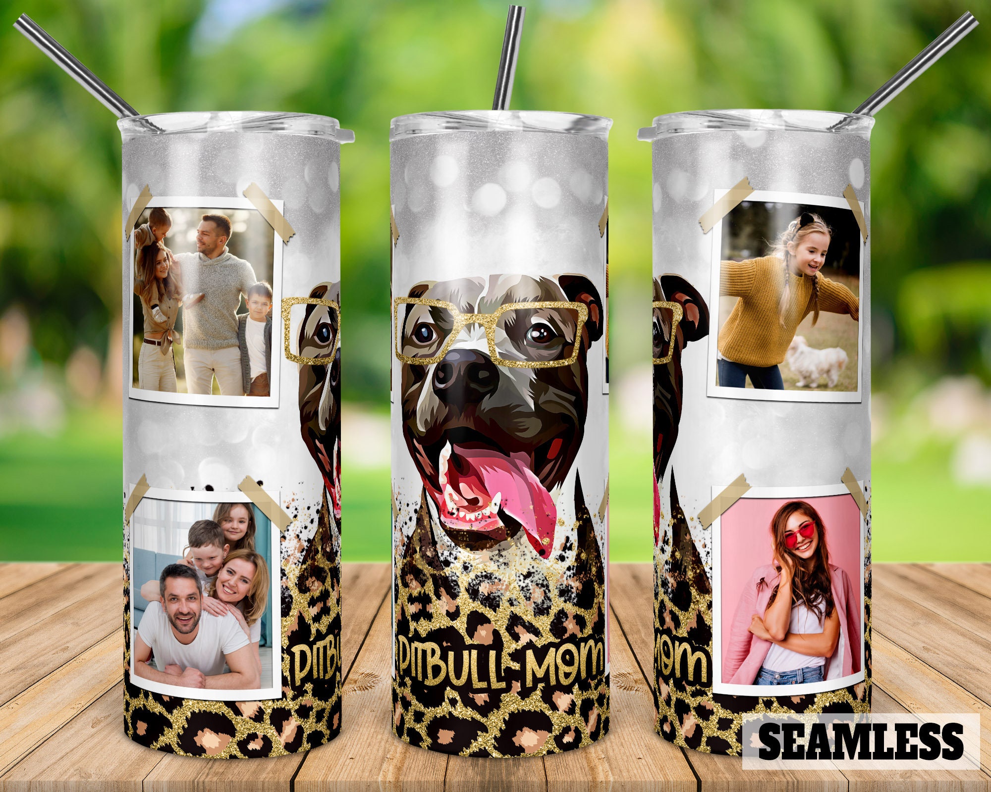 Pitbull Dog Mom Photo Frame 20oz Skinny Tapered & Straight | Etsy
