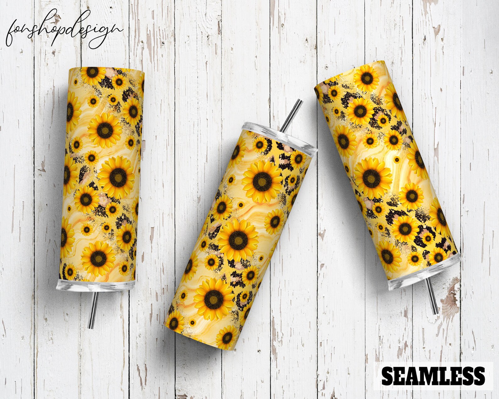 Sunflowers Marble Leopard Print Seamless 20oz Skinny Tapered & - Etsy