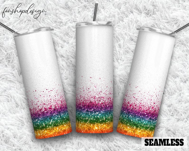 Glitter Confetti Rainbow Seamless 20oz Skinny Tapered & Straight ...