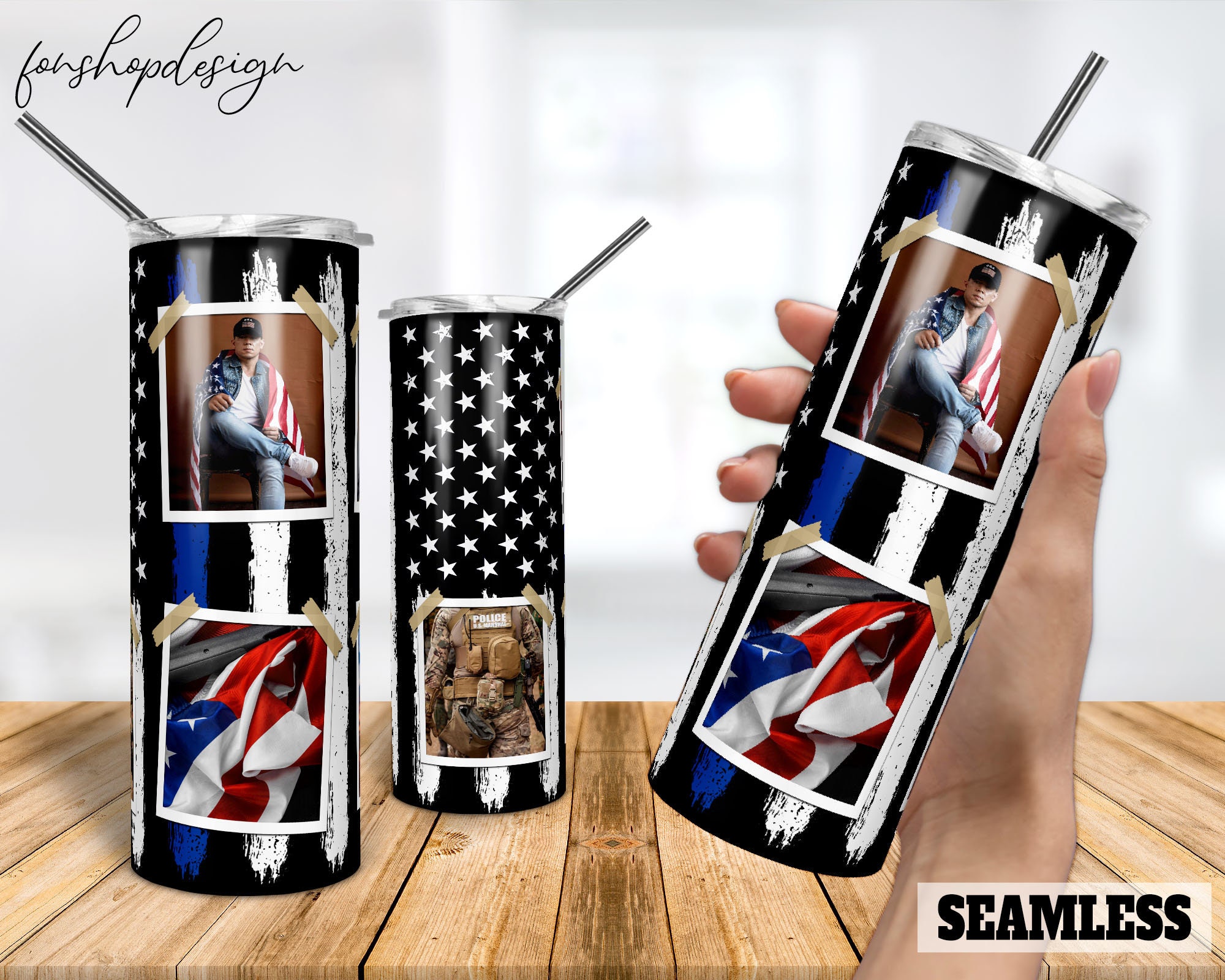 American Flag Thin Blue Line Photo Frame 20oz Skinny Tapered & - Etsy