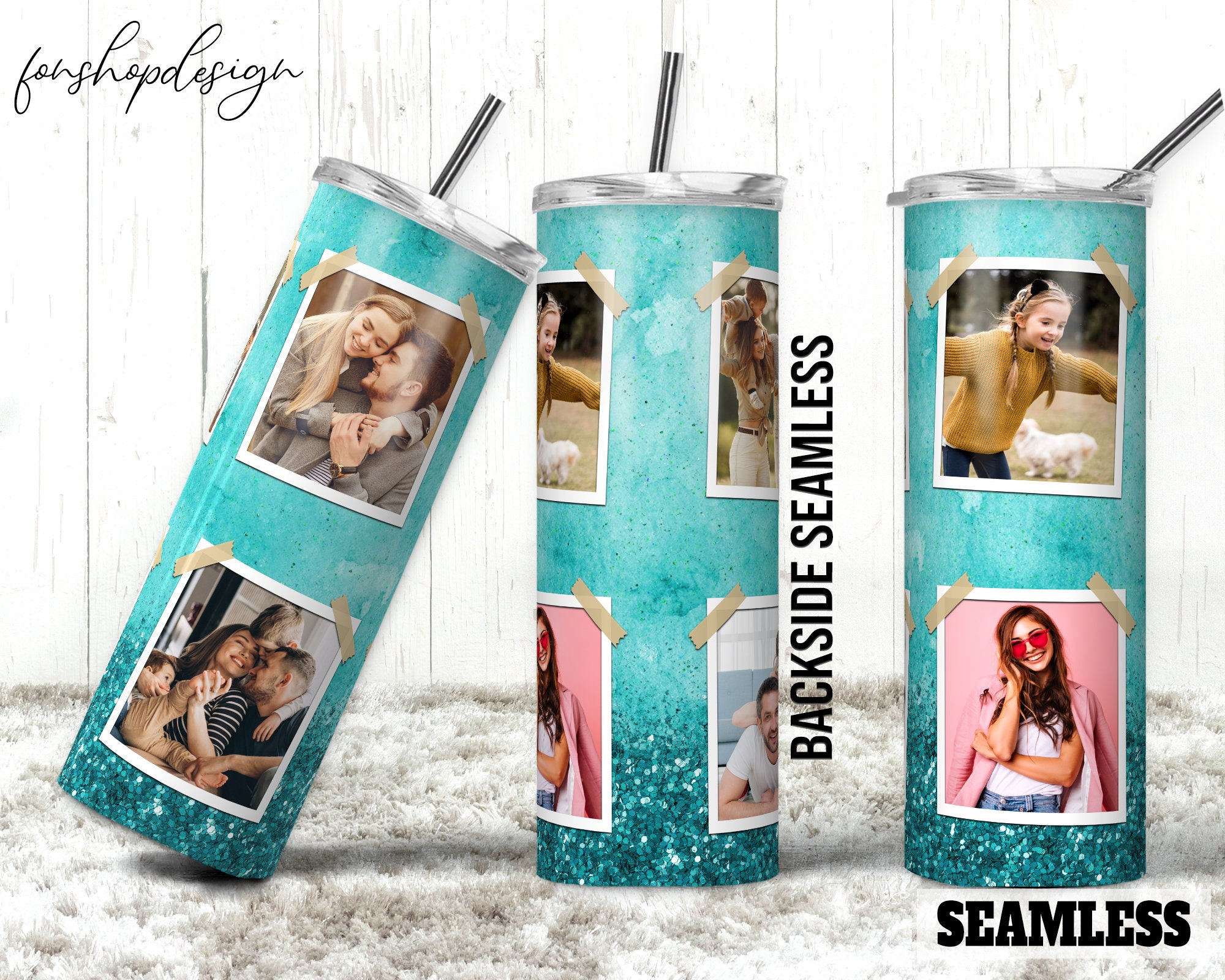 Turquoise Glitter Photo Frame 20oz Skinny Tapered and Straight - Etsy