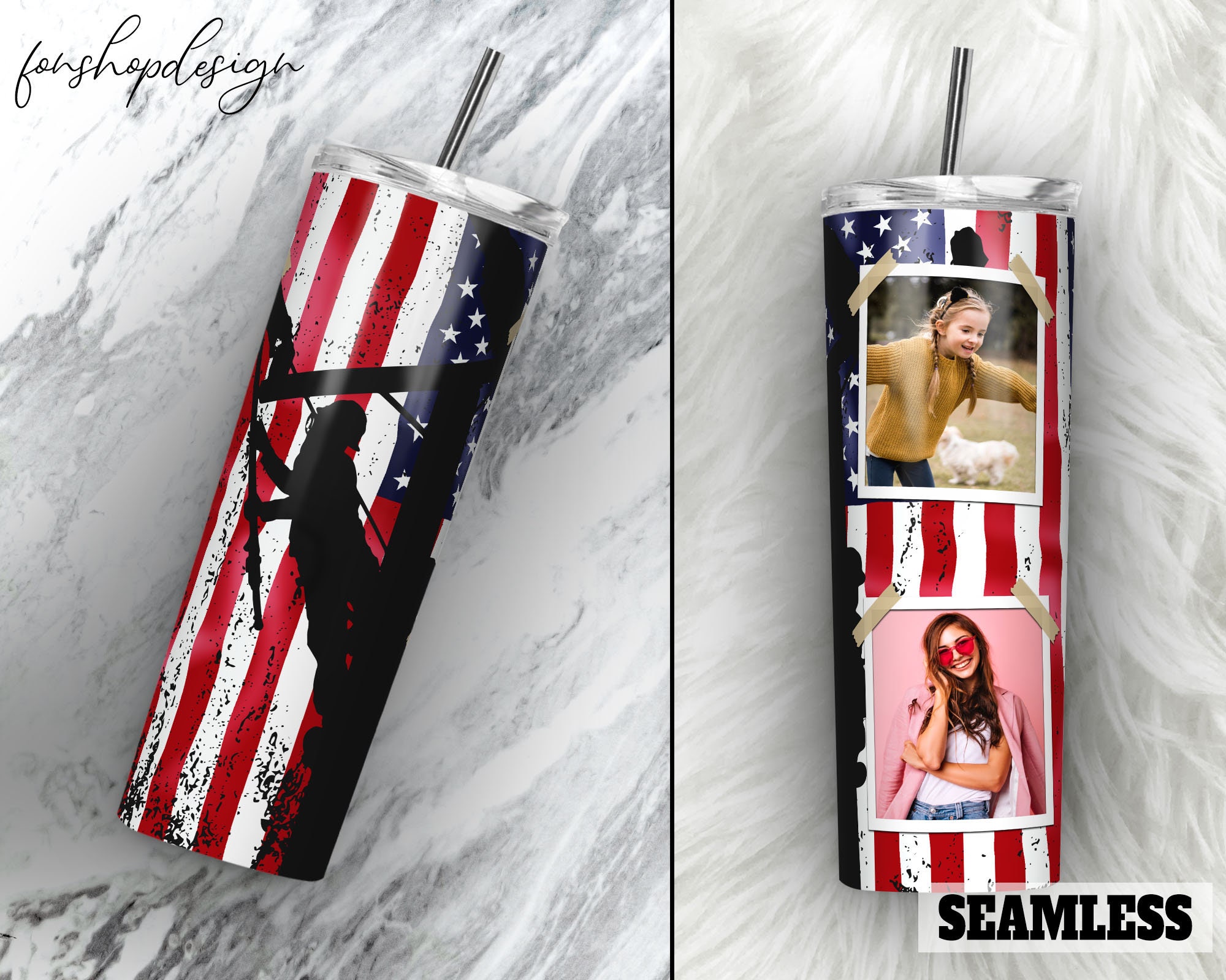 American Flag Lineman Photo Frame 20oz Skinny Tapered & - Etsy