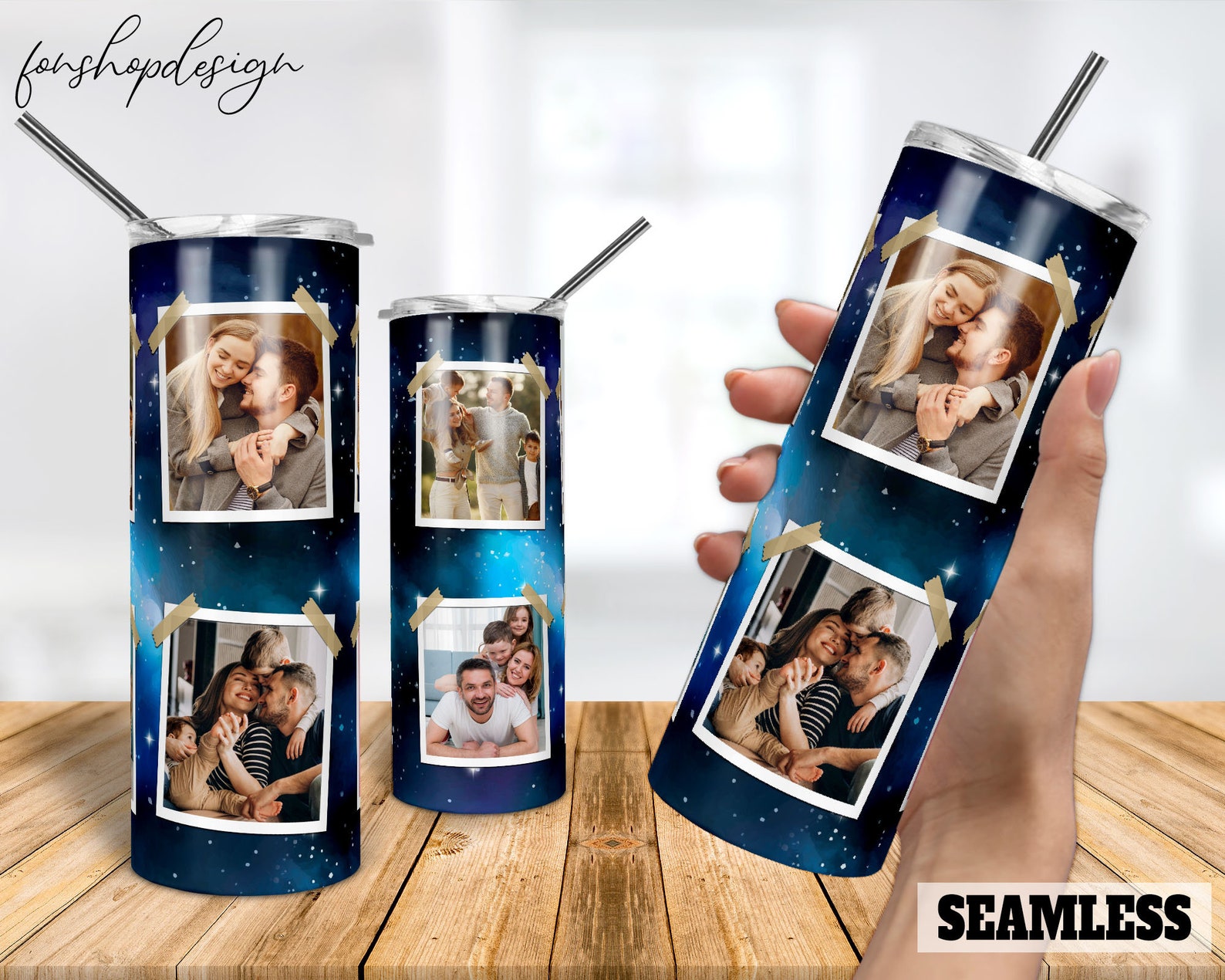 Galaxy Star Photo Collage Frame 20oz Skinny Tapered & Straight Tumbler ...