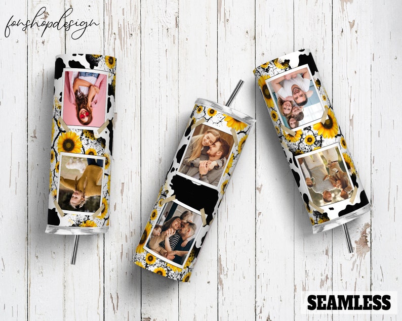 Cow Sunflowers Cowhide Photo Frame 20oz Skinny Tapered & - Etsy