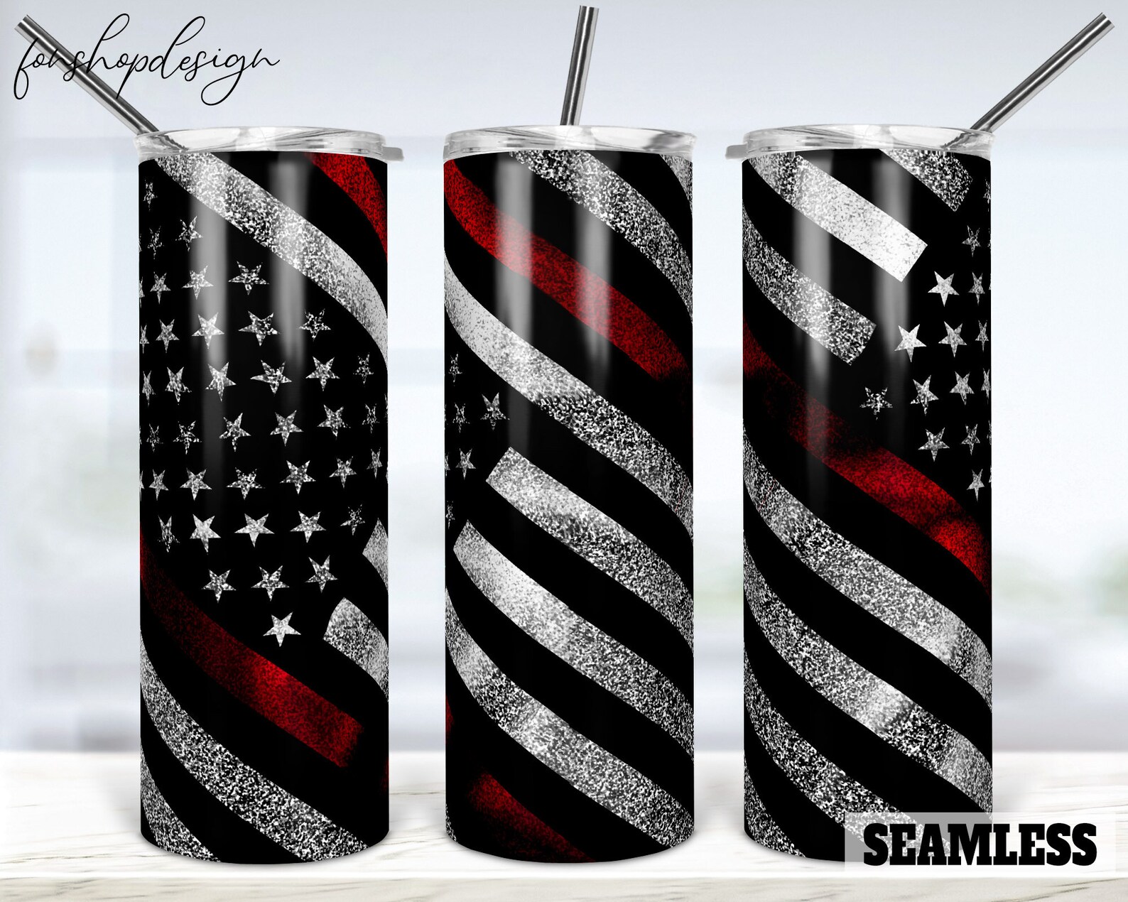 Firefighter American Flag Thin Red Line Seamless 20oz Skinny - Etsy