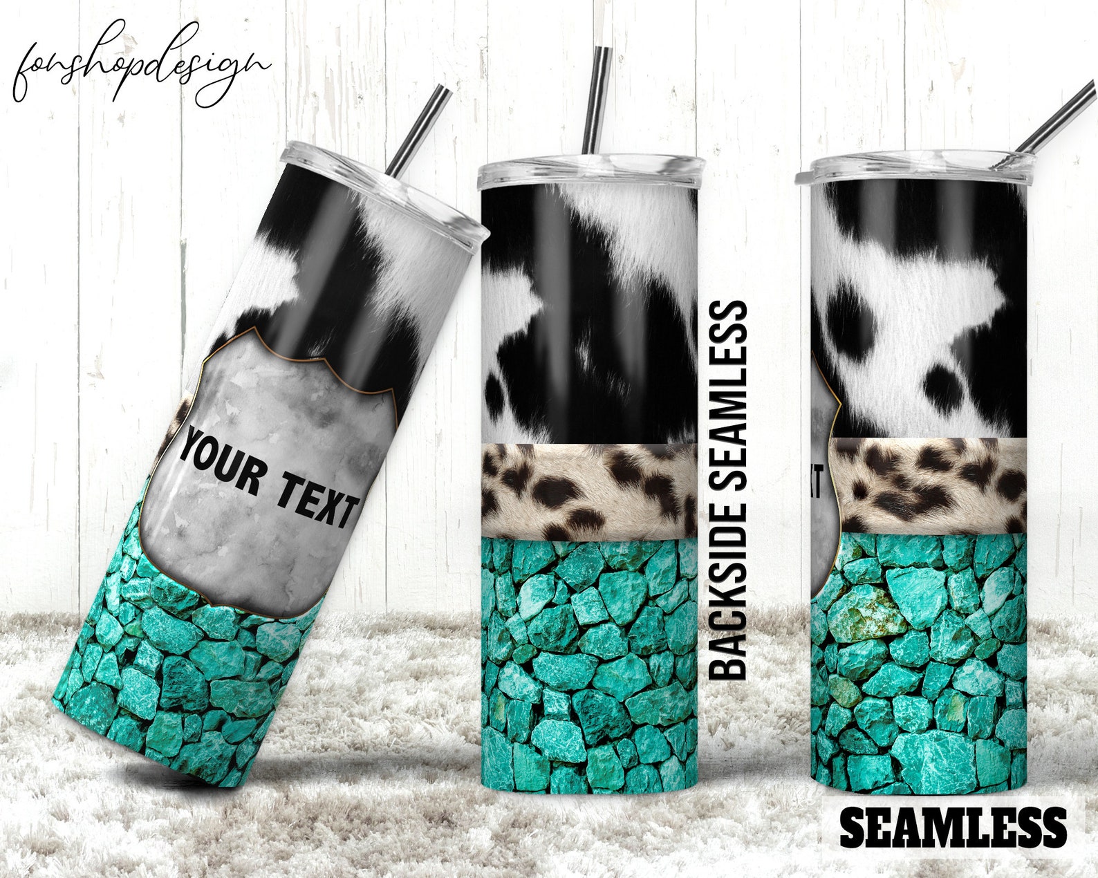 Cow Print Turquoise Seamless 20oz Skinny Tapered & Straight - Etsy