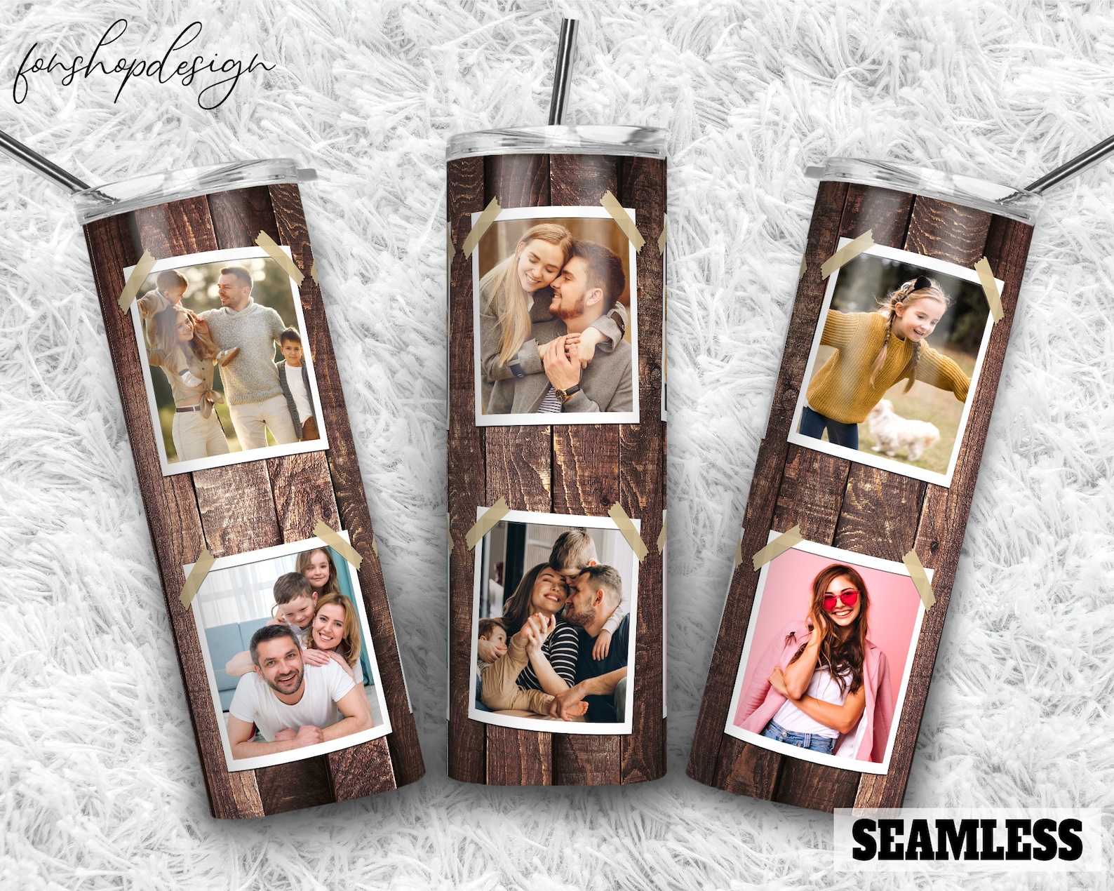 Rustic Wood Seamless Photo Collage Frame 20oz Skinny Tapered - Etsy