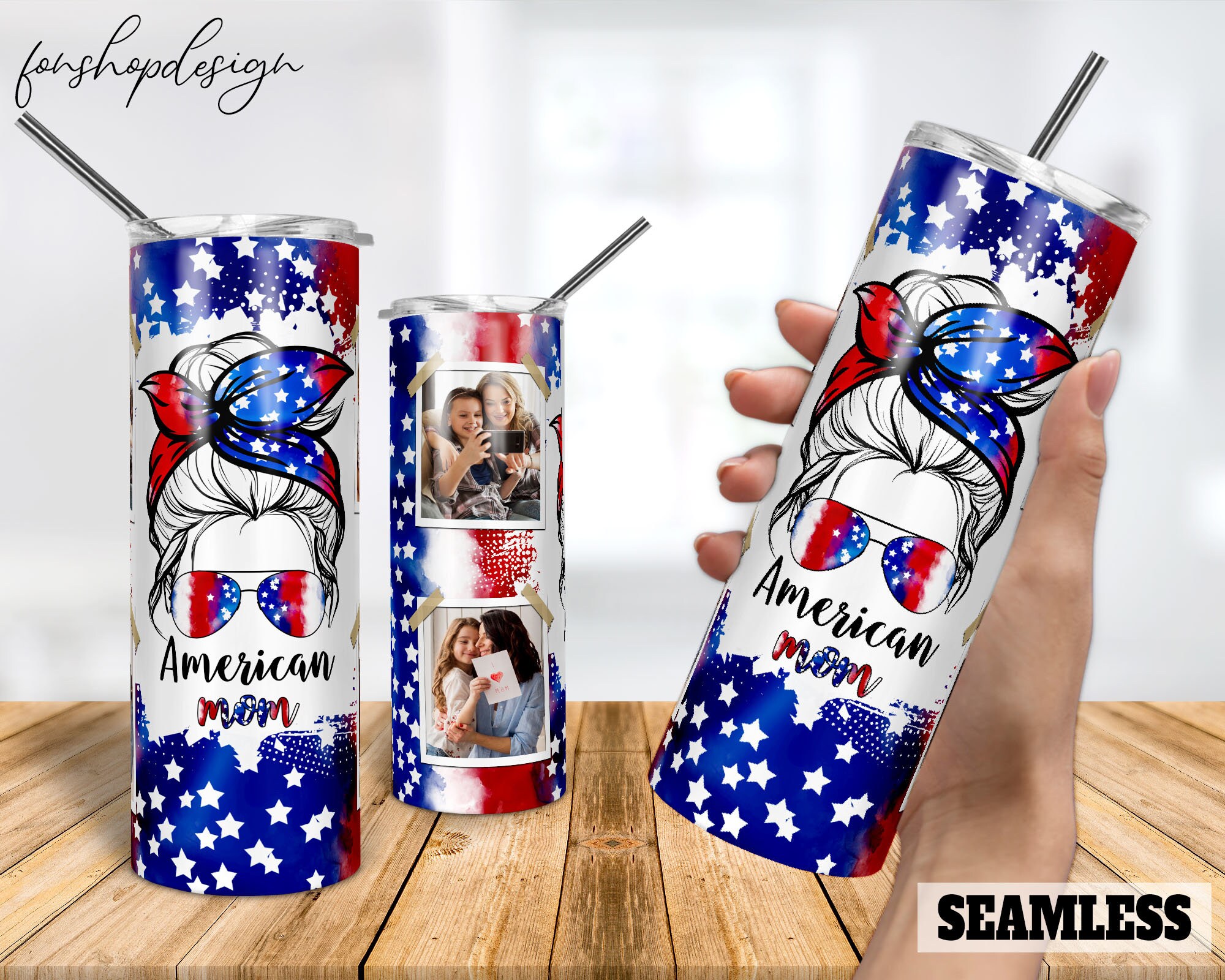 American Mom 4th of July Photo Frame 20oz Skinny Tapered & - Etsy