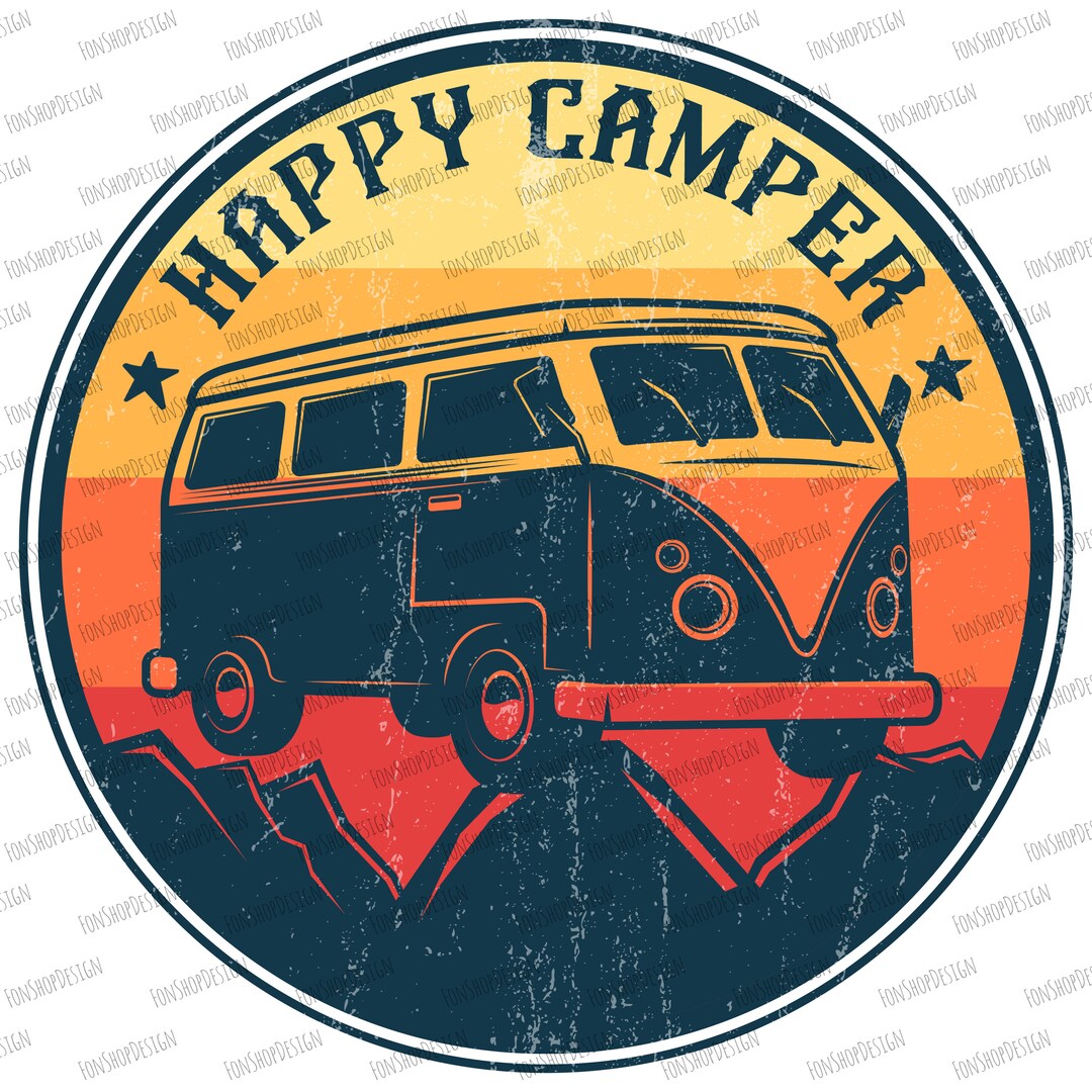 Retro Happy Camper Vintage Sublimation Png, Camping, Camp, Trailer ...