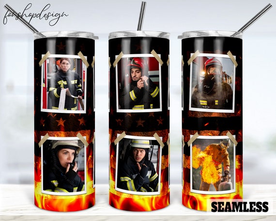 Firefighter Fireman Photo Frame 20oz Skinny Tapered & Straight - Etsy