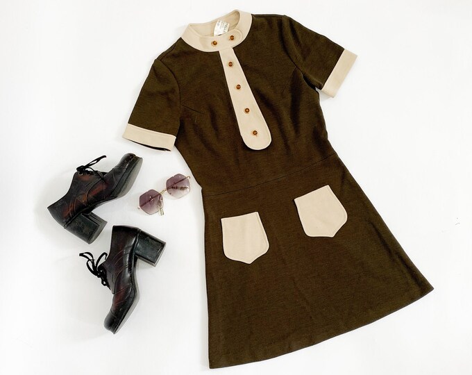Vintage Brown Mini Mod Dress From 1970's - Etsy