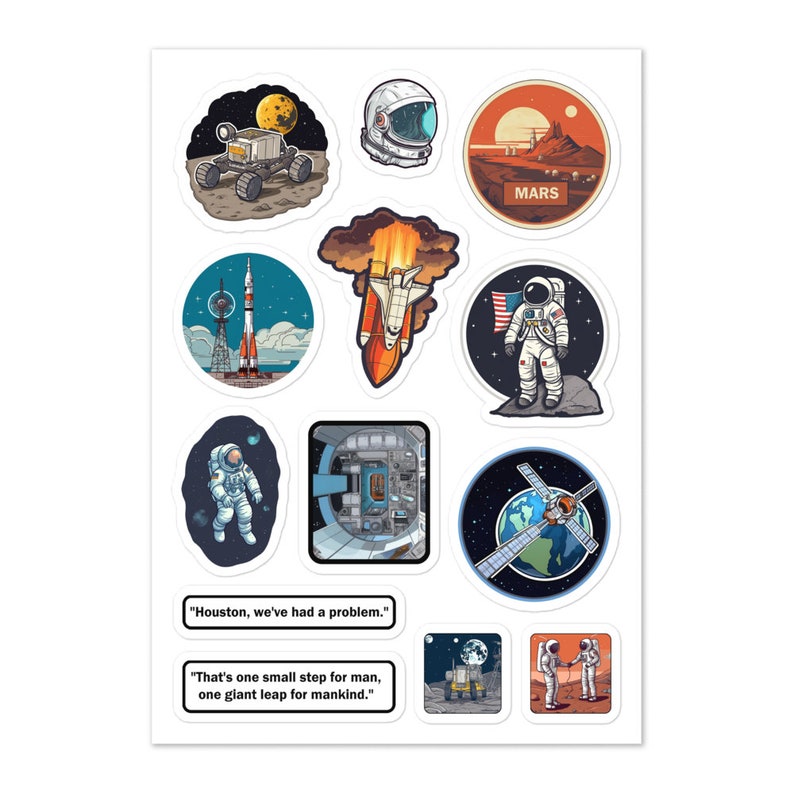 Space Exploration Sticker Sheet Featuring Rocket Launches and More ...