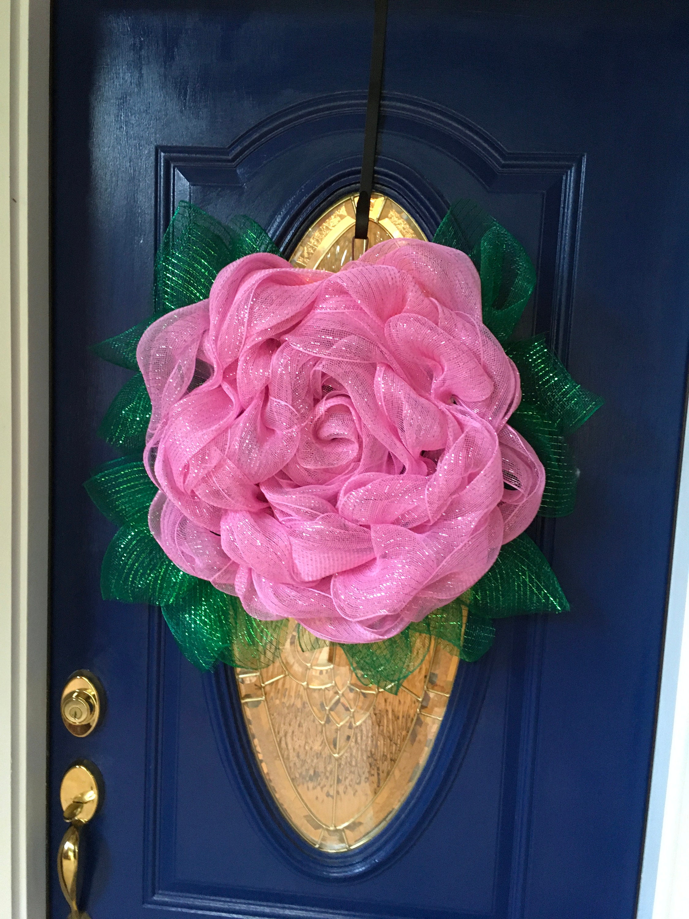 Deco Mesh Pink Rose Door Hanger - Etsy