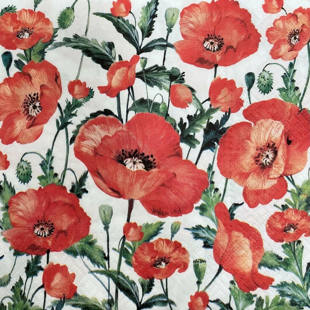 Two Paper Lunch Napkins for Decoupage/mixed Media Poppy Flowers - Etsy