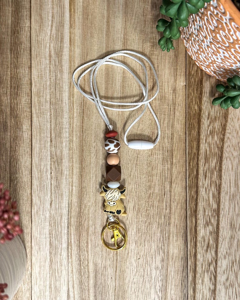 Lanyard-white-highland Cow-cow Print - Etsy