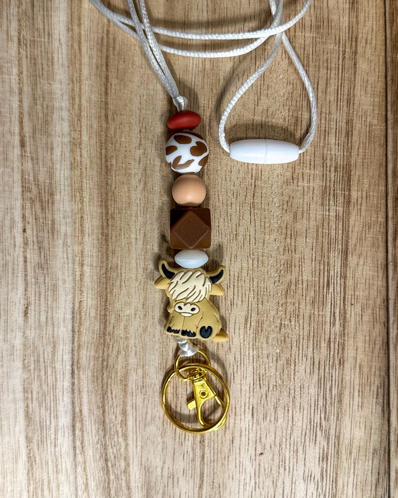 Lanyard-white-highland Cow-cow Print - Etsy