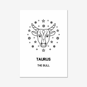 TAURUS Star Sign Print the BULL Astrology Gift for Boho Wall - Etsy