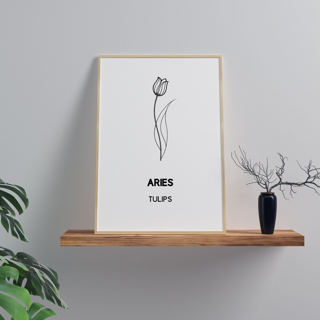 ARIES Zodiac Birth Flower Print Beautiful TULIP Floral Artwork Modern ...