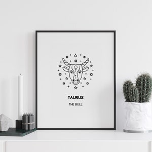 TAURUS Star Sign Print | the BULL Astrology Gift for Boho Wall Art | A5 ...