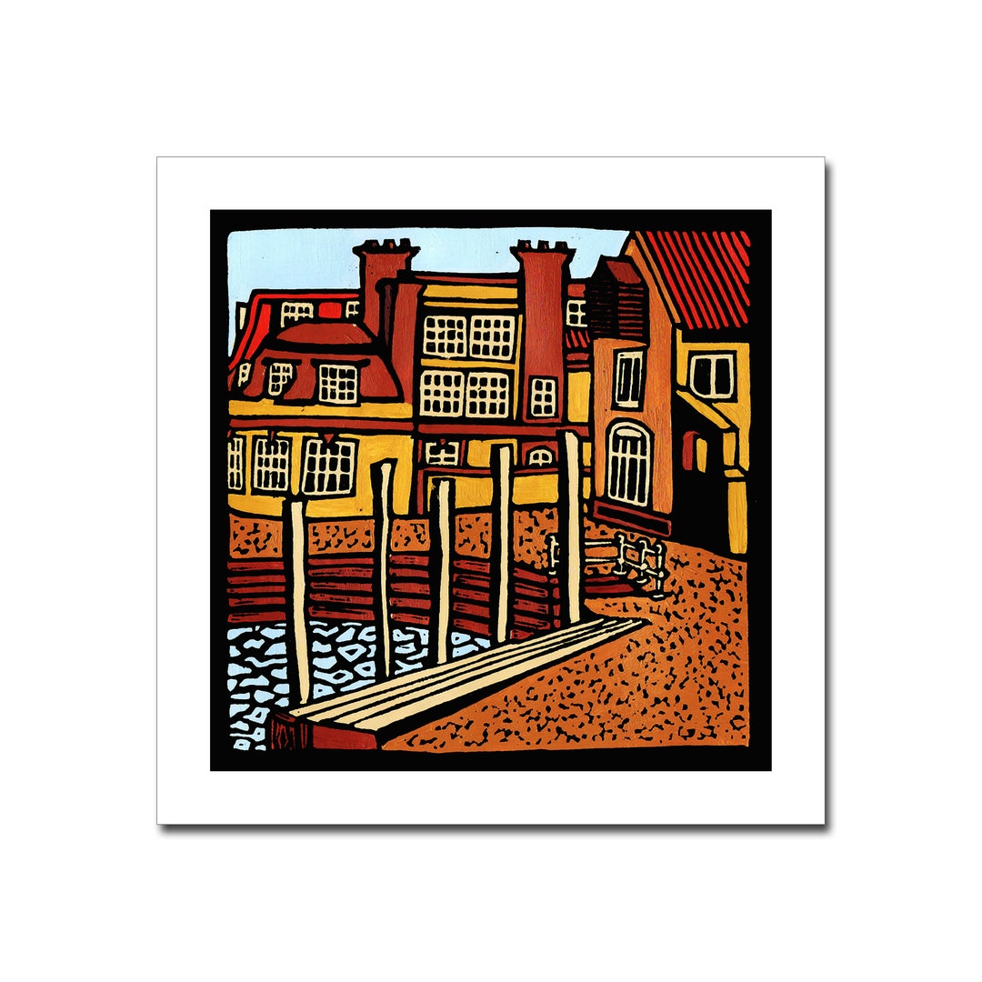 Blakeney Quay, Norfolk Linocut Art Greeting Card, Birthday, Seaside ...